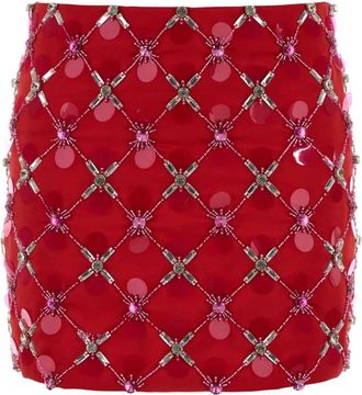 Des_Phemmes DES Phemmes, Femme, Jupes, Rouge, Taille: 40 FR Crystal Lattice Micro Skirt
