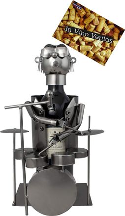 Brubaker Weinflaschenhalter Schlagzeuger - Deko-Objekt Metall - Flaschenständer - mit Grußkarte für Weingeschenk