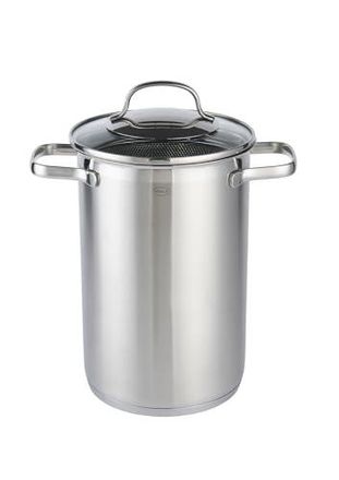 Rösle ELEGANCE - Faitout en Acier Inoxydable 18/10 - Haut de Gamme avec Couvercle, Panier de Cuisson Amovible et Bord Verseur - Compatible Induction - Passe