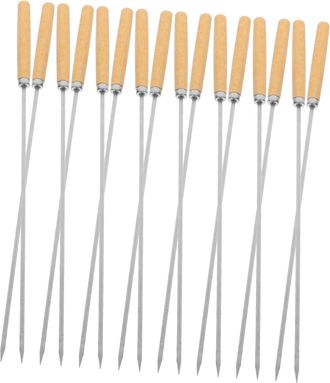 DOITOOL 50 Stück Teiliges Edelstahl Grillspieße mit Rutschfestem Holzgriff Flache und Runde Fleischspieße Lange Spießchen für BBQ Souvlaki Gemüse und Offenes 