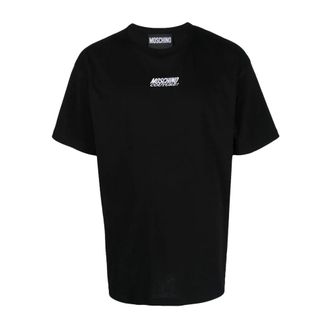 Moschino Homme, Tops, Noir, Taille: S T-shirt en coton brod&eacute; avec d&eacute;tail logo