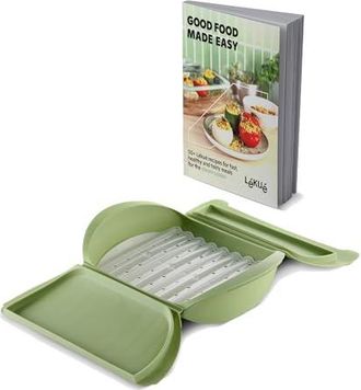 L&eacute;ku&eacute; Dampfgarer aus Platin-Silikon, gr&uuml;n, mit Tablett und Rezeptbuch in Englisch, 3-4 Personen, 1400 ml