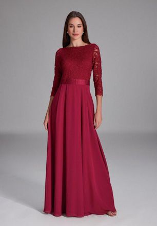 Swing Abendkleid - Abendkleid aus Spitze und Chiffon mit &frac34; Arm Taillierte Passform mit ausgestelltem Rockteil