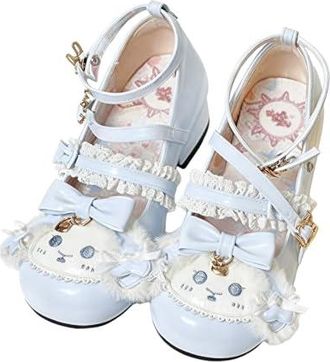 Generic Fille Mary Jane Chaussures Bout Rond Talon Bas Boucle Sangle Bouche Peu Profonde Dessin Anim&eacute; Mignonnes Kawaii Noeuds Lolita Princesse Chaussures Chic