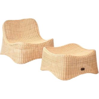 Beliani Beliani - Fauteuil de Jardin en Rotin avec Pouf Empilable Naturel Aigani