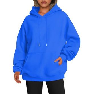 Generic Chandail &agrave; capuche surdimensionn&eacute; pour femme, pull d&eacute;contract&eacute; surdimensionn&eacute; avec poche kangourou et cordon de serrage, bleu, 5XL