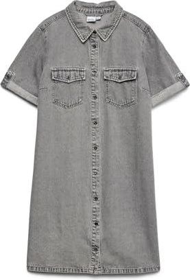 Vero Moda Vmjennie SS Robe Courte en Denim pour Femme, Medium Grey Denim, S