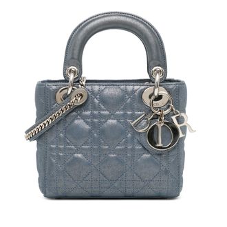 Dior Blue Mini Metallic Lambskin Cannage Lady Dior