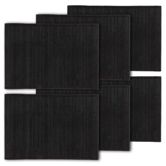 BambooMN Bambus-Lamellen mit Stoffbordüre, einfarbiger Druck, 45,7 x 33 cm, Schwarz, 6 Stück
