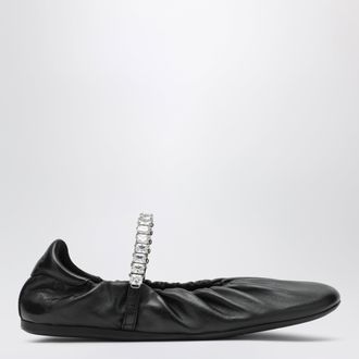 Jimmy Choo London Jade Ballerinas aus schwarzem Nappaleder mit kristallbesetztem Riemen
