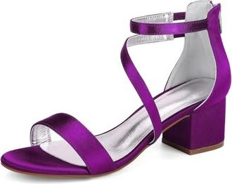 Generic Chaussures De Mariée Sandales Hauts 5.5Cm Chaussures De Mariée Satin Femmes Chunky Heels pour Demoiselles dhonneur,Violet,41 EU