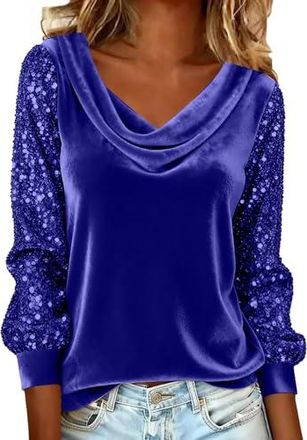 Generic T-shirt cascade pour femme - &Eacute;l&eacute;gant - Manches longues - Paillettes - Pull ample - Tunique ample - T-shirt &agrave; manches longues - Haut festif - Haut &agrave; pa