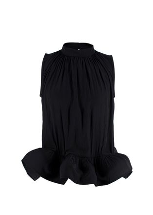 Lanvin Black Pleated Shell Peplum Blouse Size XXS