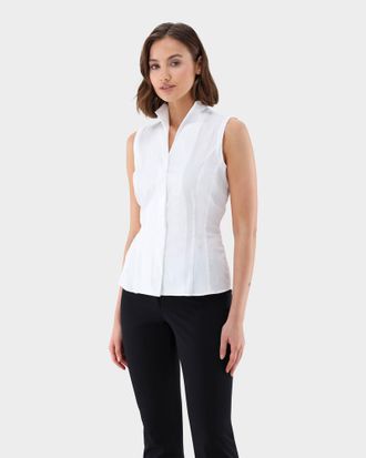 van Laack Ärmellose Kelchkragenbluse mit Stretch