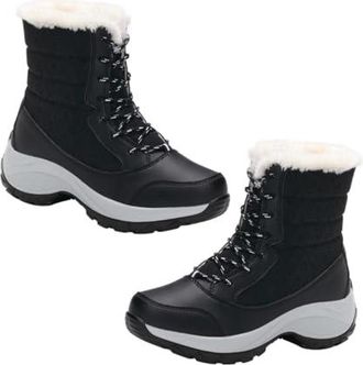 Garneck Bottines DHiver pour Femmes Doubl&eacute;es de Fausse Fourrure Bottes de Neige Chaudes &agrave; Lacets Semelle Antid&eacute;rapante en Caoutchouc Hauteur Moyenne Couleur N