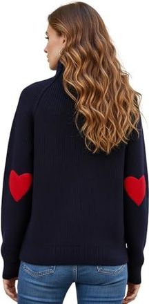Chicwish aux Femmes Comfy Casual Coeur &agrave; Manches Longues Forme patch&eacute; Top en Maille Pull Large/X-Large Marine