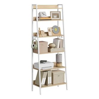 Woltu Étagère Industrielle 6 Niveaux, Étagère de Rangement Étroite et Haute (Bureau, Salon, Cuisine), Cadre Métallique, 36x64x187,5 cm - Chêne Clair + Blanc