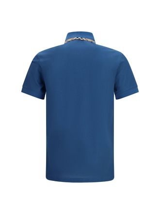 Burberry Mens Cotton Polo With Check Trims Officers Blue Shirts T-shirts And Polos