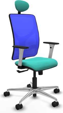 Piqueras y Crespo Schreibtischstuhl mit Rollen, mit wei&szlig;en und schwarzen Armlehnen, h&ouml;henverstellbare Lendenwirbelst&uuml;tze und festes Kopfteil, Blau/T&uuml;rkis