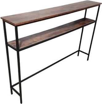 Relaxdays Konsolentisch, HBT: 80x120x20 cm, 2 Ablagen, Metall & MDF, schmale Konsole, Flur, Flurtisch, braun/schwarz