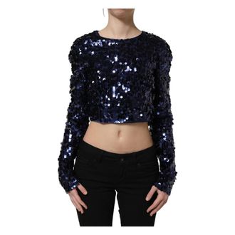 Dolce & Gabbana Pailletten-Bluse mit langen &Auml;rmeln und kurzem Schnitt - - Blouses & Shirts - Damen - Blau - XS