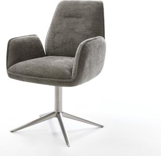 DELIFE Drehstuhl Zoa-Flex Bouclé Soft Schlamm Fußkreuz Edelstahl 360° drehbar Wippfunktion Taschenfederkern, Esszimmerstühle