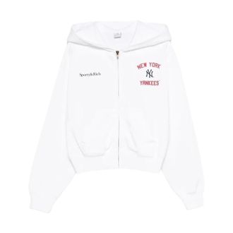 Sporty & Rich Femme, Sweatshirts et sweats &agrave; capuche, Blanc, Taille: 40 FR Homerun Cropped Zip Sweat &agrave; capuche