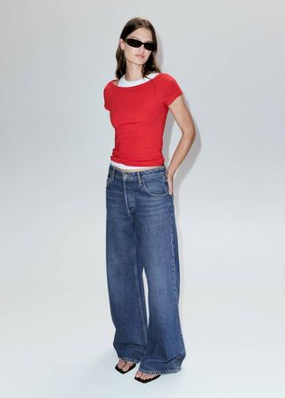 Mango T-shirt combin&eacute; bicolore rouge - Femme - XS - MANGO