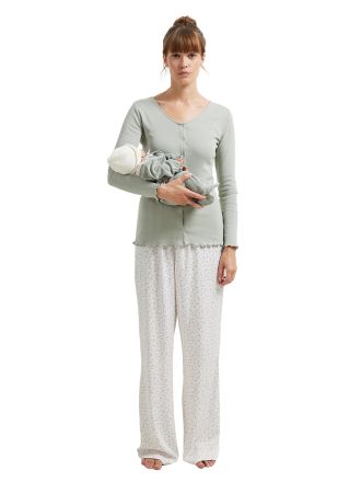 Vertbaudet Schlafanzug f&uuml;r Schwangerschaft und Stillzeit, Shirt & Hose, Bio-Baumwolle salbeigr&uuml;n 40