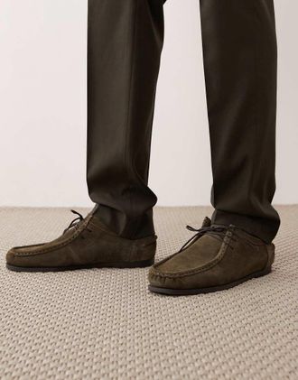 Mango Chaussures à lacets en daim - Kaki-Vert