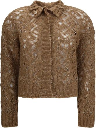 Max Mara Quarto Strickjacke mit Lochmuster - - Knitwear - Damen - Grau - M
