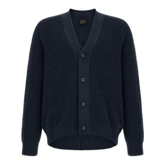 HUGO BOSS Homme, Pulls, Bleu, Taille: 2XL Cardigan en maille nid dabeille &agrave; col en V