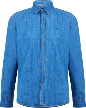 HUGO BOSS Liam Hemd f&uuml;r Herren, Punkt Kragen, Denim (Marine)