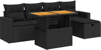 vidaXL Set Divano Da Giardino 6 Pz Con Cuscini Nero Polyrattan Acacia Vidaxl