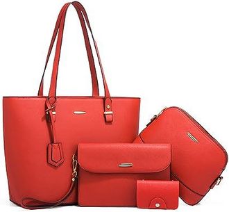 Nicole & Doris Grand Sac a Main Femme Ensemble de 4 Pièces Sac Fourre Tout Elegant Sac Bandoulière Cuir PU Sac à Main et Portefeuille Sac Epaule pour Travail Shoppin