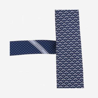 Ferragamo Mens Patterned Silk Tie - Blue Ties & Bow