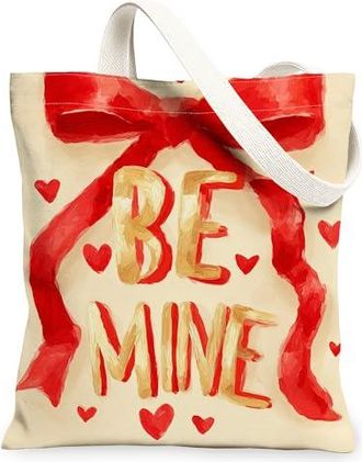 Generic Sacs fourre-tout en toile en forme de coeur pour la Saint-Valentin, sacs &agrave; provisions r&eacute;utilisables, l&eacute;gers et lavables, beige, 13x15 Inch