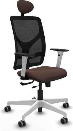 Piqueras y Crespo Arbeitsstuhl mit Rollen mit wei&szlig;en und schwarzen Armlehnen, h&ouml;henverstellbare Lendenwirbelst&uuml;tze und festes Kopfteil, ausgestattet mit Syncro/Traslack