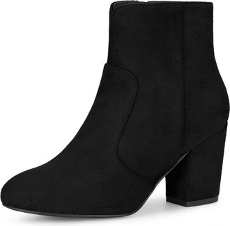 Allegra K Damen-Stiefeletten mit seitlichem Rei&szlig;verschluss mit klobigem Absatz Schwarz 40