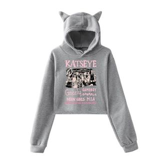 Generic Katseye Beautiful Chaos Tracklist Sweat &agrave; capuche &agrave; oreilles de chat pour femme Sweat &agrave; capuche &agrave; manches longues d&eacute;contract&eacute; Streetwear Crop Tops, gr