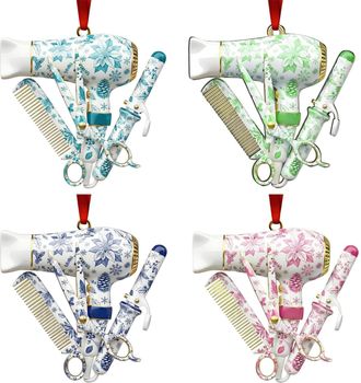 Generic Friseur-Weihnachtsschmuck, 4-teiliges Set, Acryl-2D-Anh&auml;nger, Baumschmuck, Urlaub, Geburtstag, B&uuml;ro, Zuhause, Zimmer, T&uuml;r, Fenster, Auto, Schule, Schl