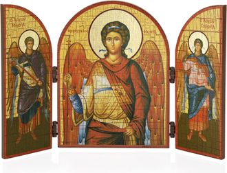 NKlaus Erzengel Michael Ikone Triptychon MDF-Holz 25x16cm Christlich 13818