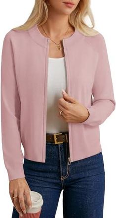 Grace Karin Femme Zippe Tricot&eacute;e Manche Longue Basique Cardigan Veste avec Poches Rose Fonc&eacute; S
