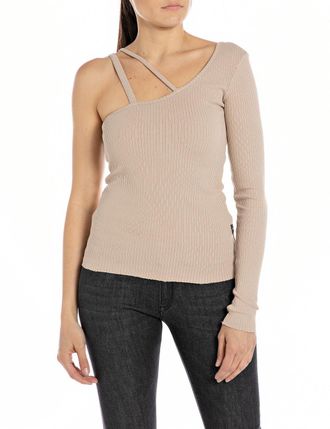 Replay Damen Langarmshirt Asymmetrisches Oberteil, Light Beige 893 (Beige), XS