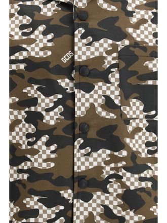 GCDS Mens Shirt Checked Camo Dark Brown-Black Cotton Brown/black