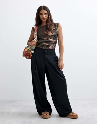 Desigual pantalon long pliss&eacute; noir
