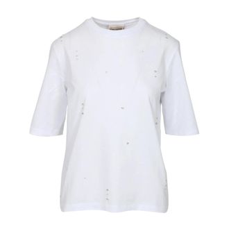 Semicouture T-Shirt mit Kristallverzierungen und Rundhalsausschnitt - - Tops - Damen - Wei&szlig; - XL