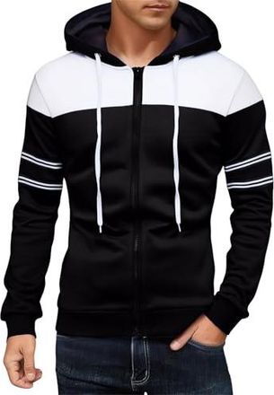 Generic Sweat &agrave; capuche de No&euml;l uni pour homme, coupe r&eacute;guli&egrave;re, patchwork, manches longues, tendance, d&eacute;contract&eacute;, multicolore, fermeture &eacute;clair, cardigan po