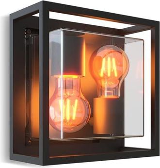 Calex Applique LED Bologna, 2x E27, IP44 Luminaire ext&eacute;rieur, &Eacute;tanche aux &Eacute;claboussures, Noir, Aluminium, Style Industriel et Moderne