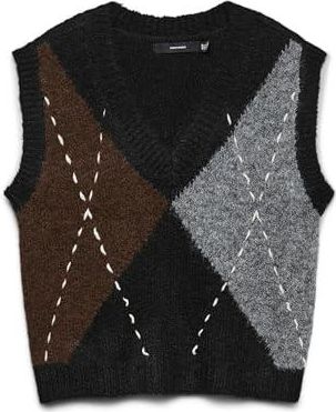 Vero Moda Neck Handstitch Vmbliss SL GA Veste brodée à col en V, Noir, M Femme